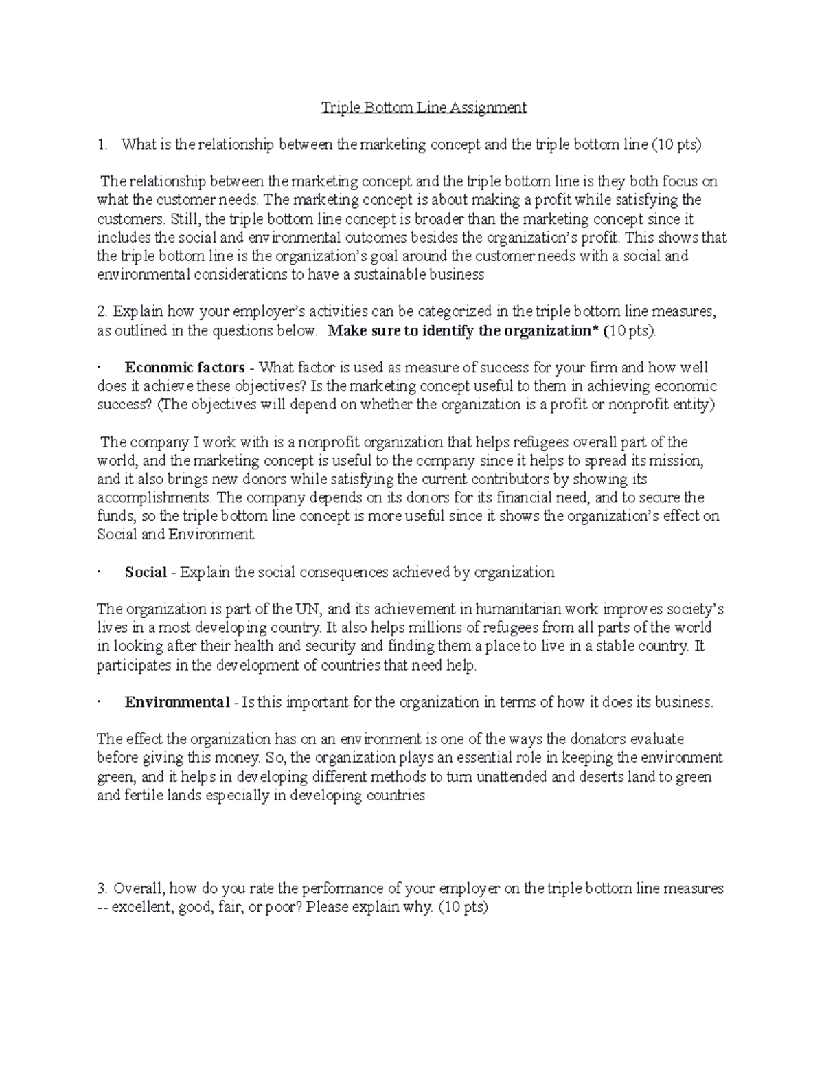 Triple Bottom Line Assignment - The marketing concept is about making a ...