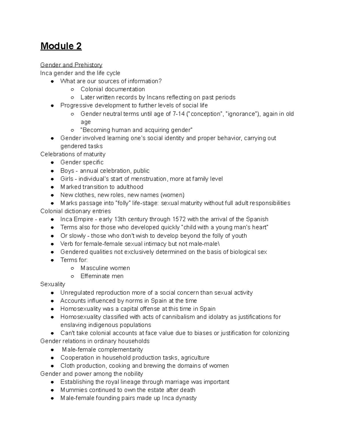 Module 2 - Spring 2022 - Module 2 Gender and Prehistory Inca gender and ...