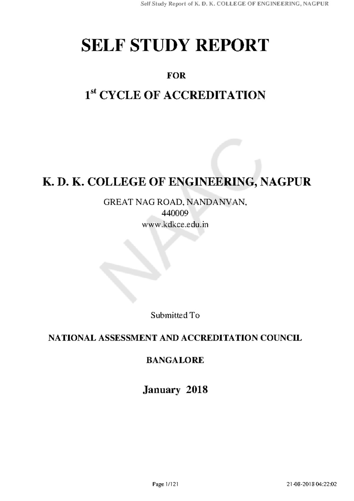 NAAC SSR Kdkce Ngp Mhcogn 100071 - SELF STUDY REPORT FOR 1 st CYCLE OF ...