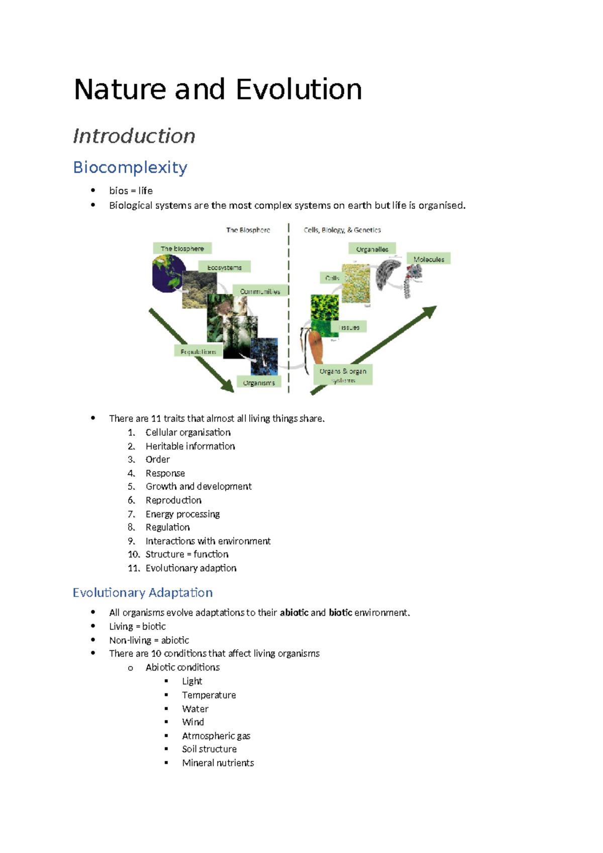 Nature and Evolutio 1 - lecture 1 - Nature and Evolution Introduction ...