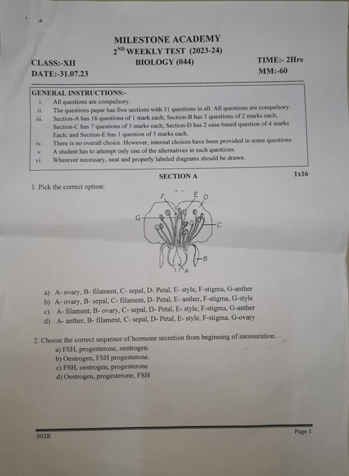 Biology Qp - Question paper to enhance knowledge - Studocu