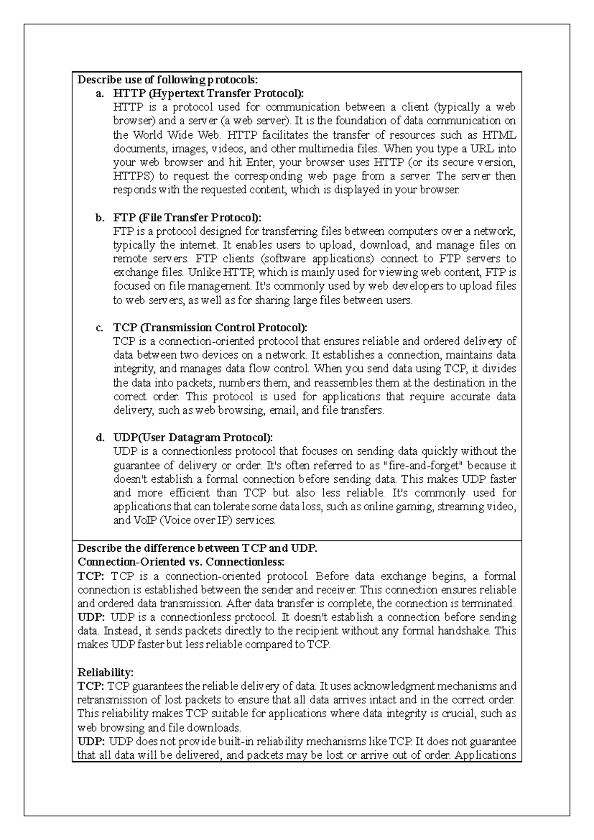 IP Solved QB - Describe use of following protocols: a. HTTP (Hypertext ...