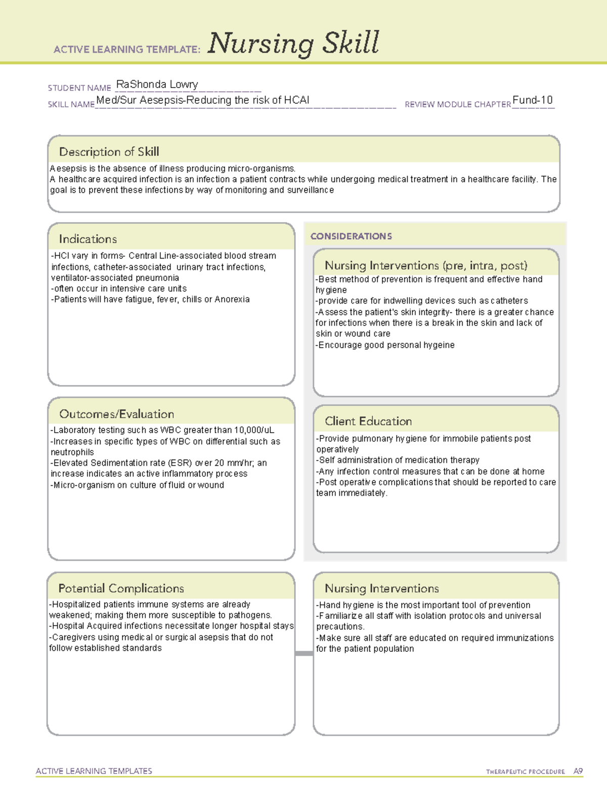 ATI Nursing Skill Template-Nosocomial Infection - ACTIVE LEARNING ...