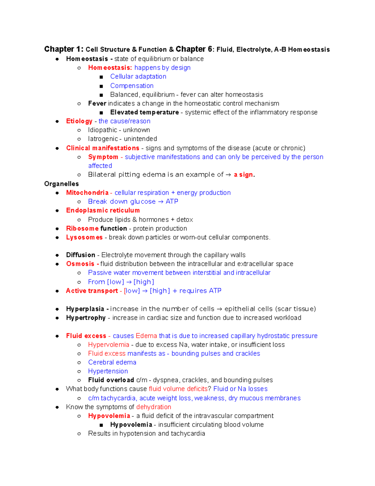 Patho CH 1, 2, 12, 13, 14 - Exam 1 notes - Chapter 1: Cell Structure ...