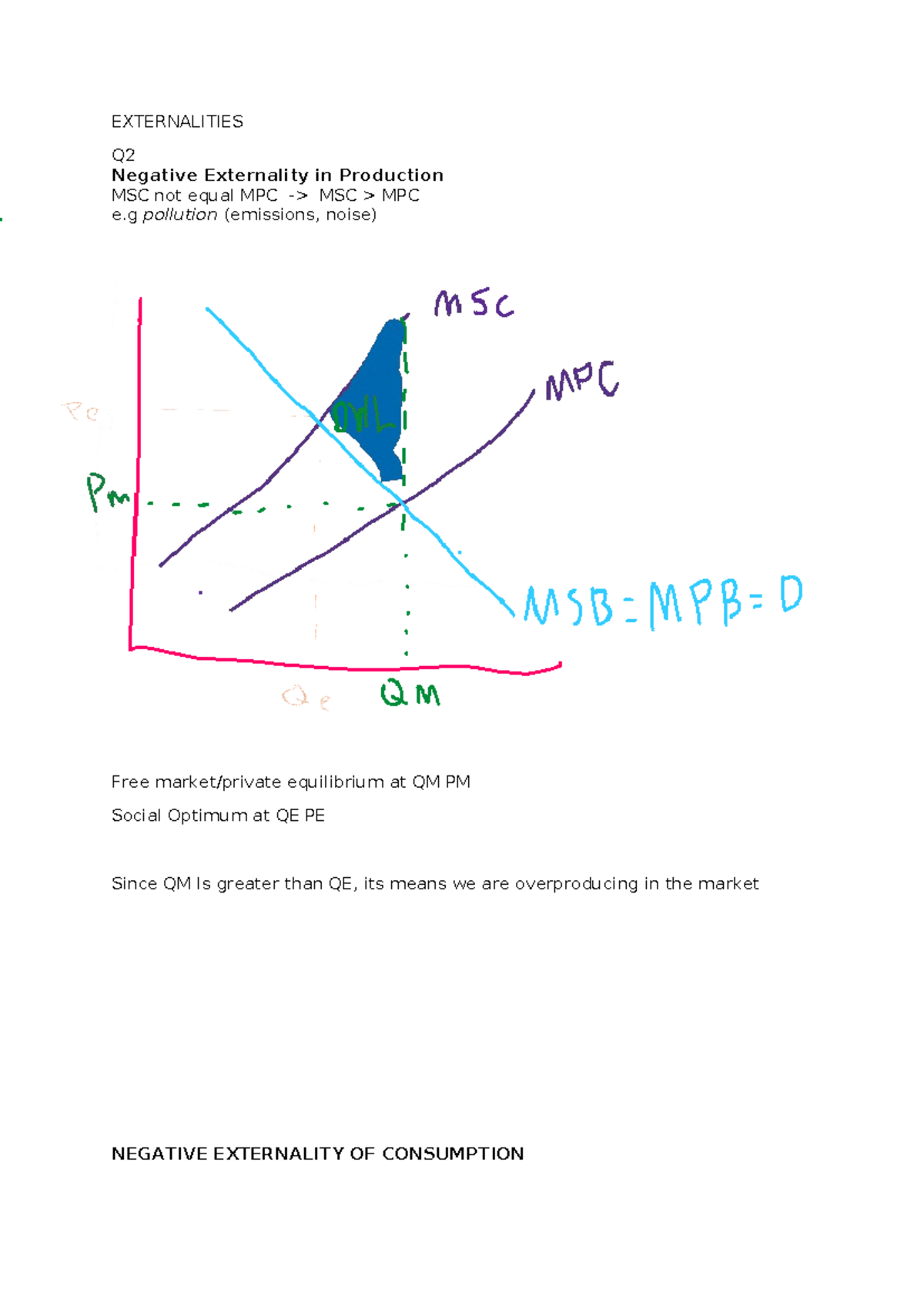 Externalities Notes - tut - EXTERNALITIES Q Negative Externality in ...