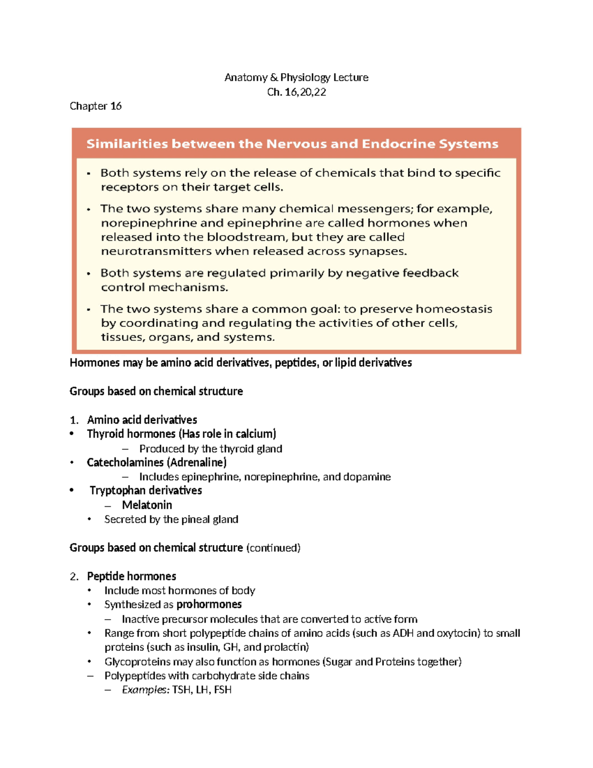Anatomy & Physiology 2 Study Guide - Anatomy & Physiology Lecture Ch ...