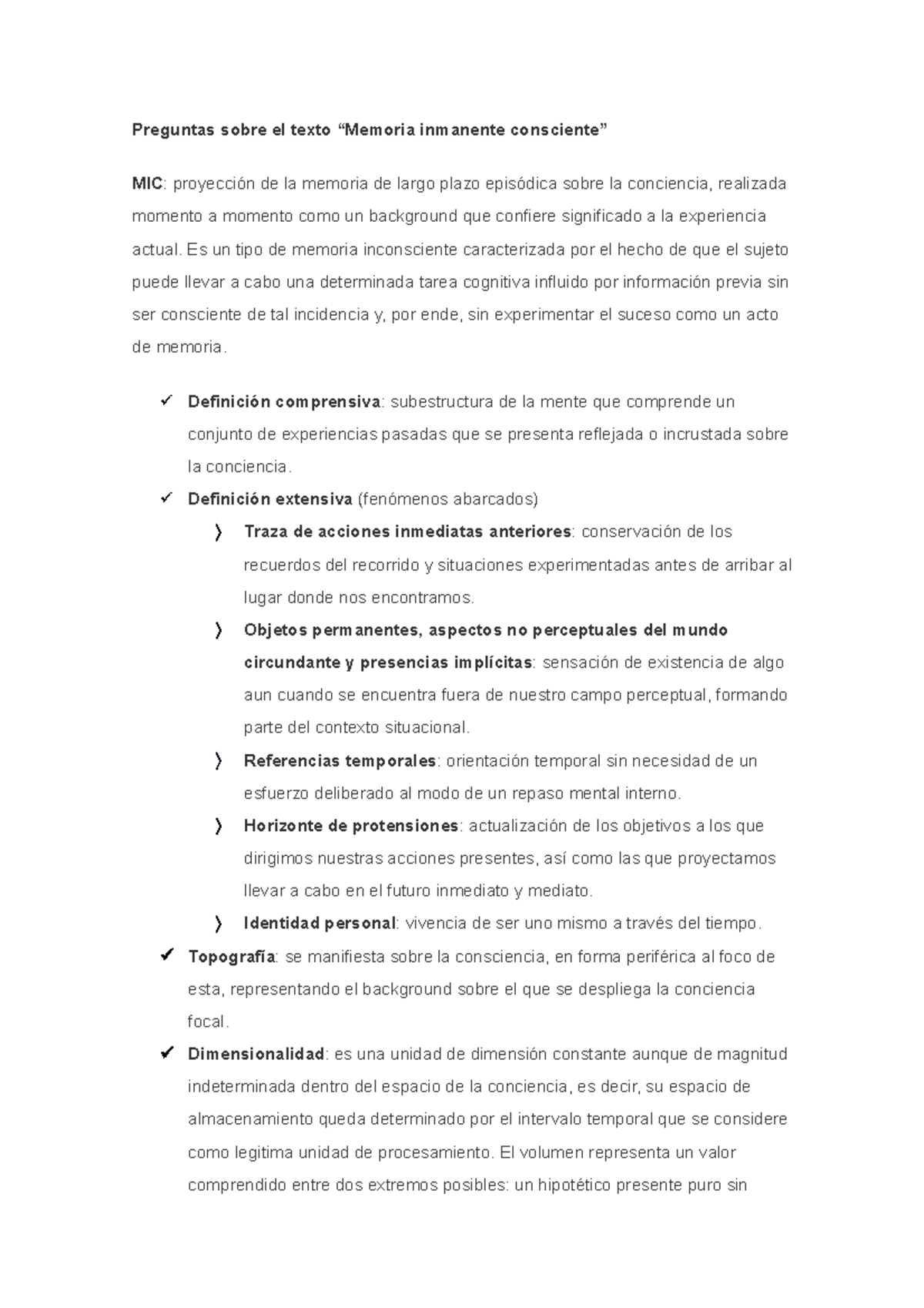 Preguntas sobre el texto MIC - Preguntas sobre el texto “Memoria ...