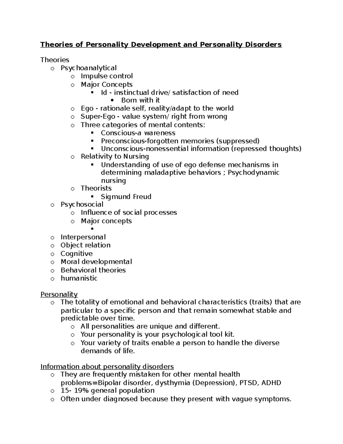 Theories of Personality Development and Personality Disorders - o All ...