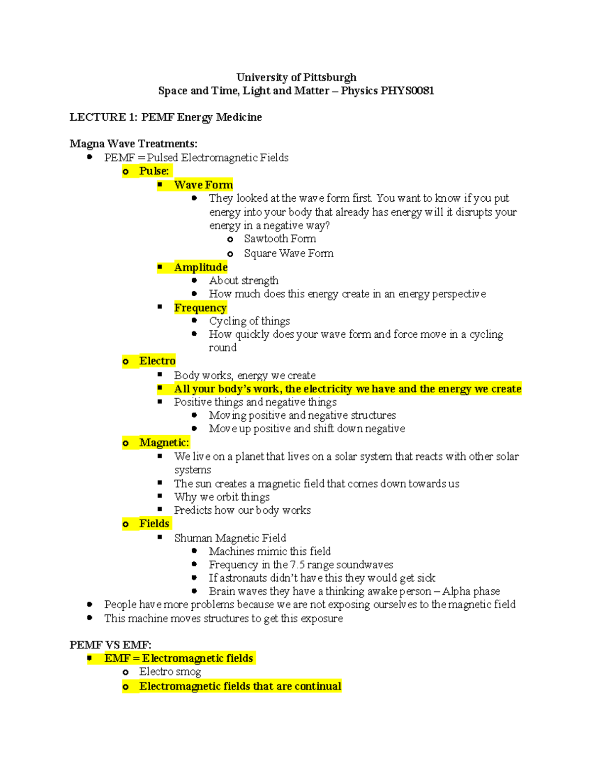 What is PEMF Lecture 2 - University of Pittsburgh Space and Time, Light ...