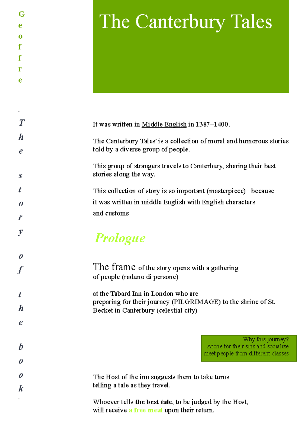 The canterbury tales - Riassunto libro - It was written in Middle ...