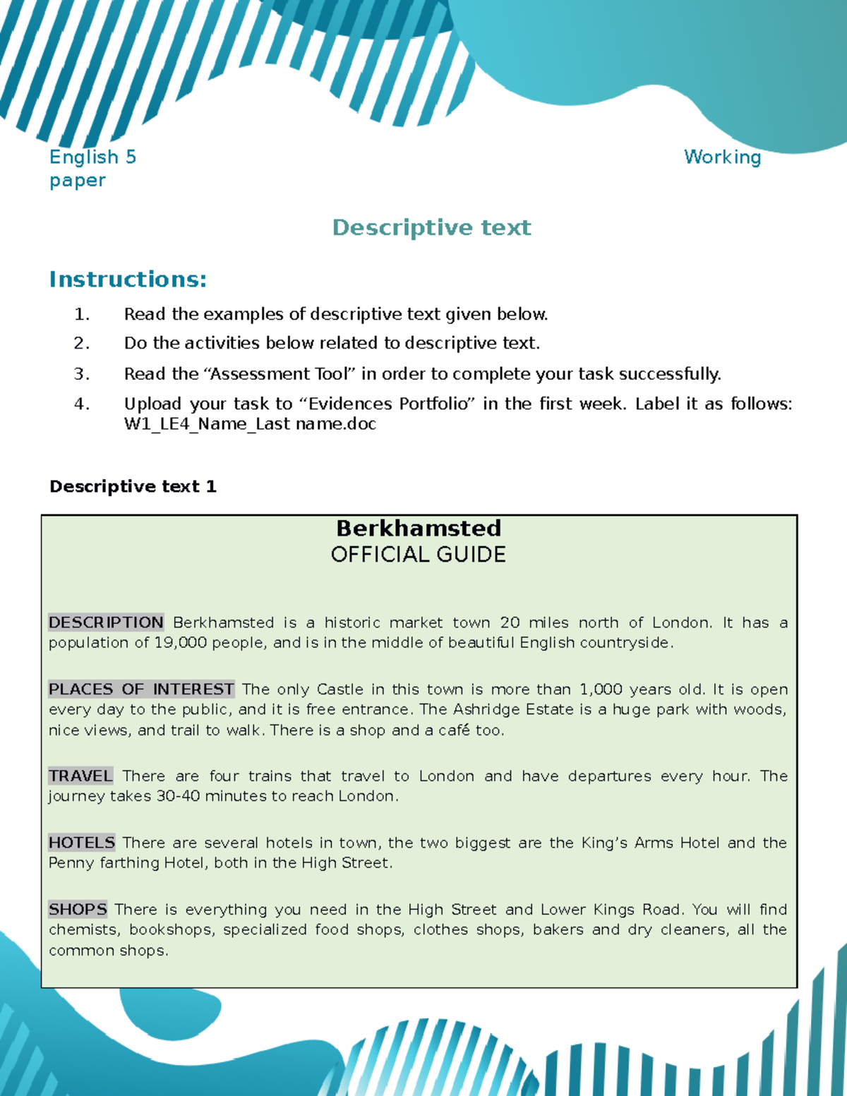 Act-Descriptive text - apuntes - paper Descriptive text Instructions: 1 ...