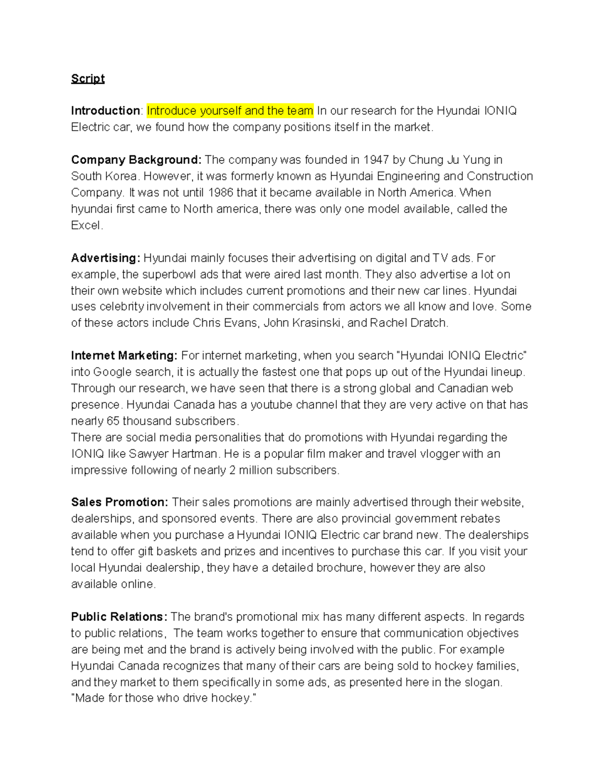 HD - Audit Presentation - Script Introduction : Introduce yourself and ...