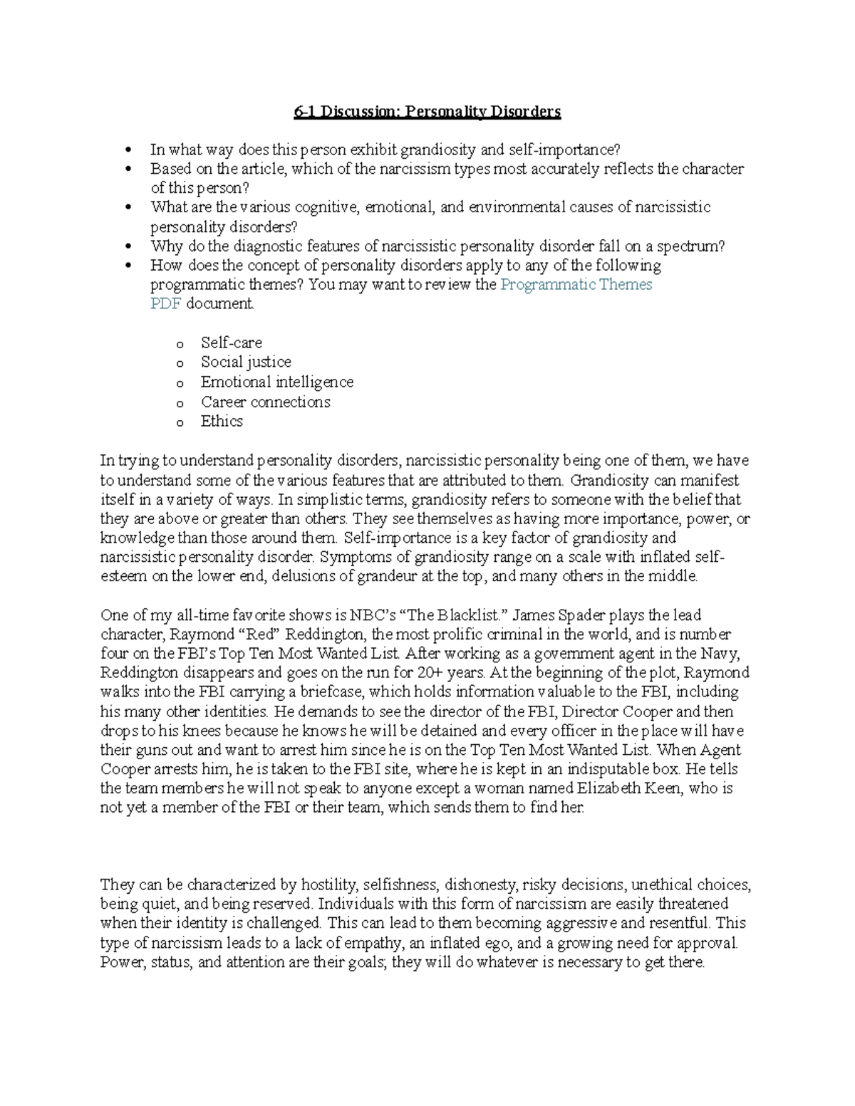 6-1 Discussion Post - Disuccion 6 - 6-1 Discussion: Personality ...