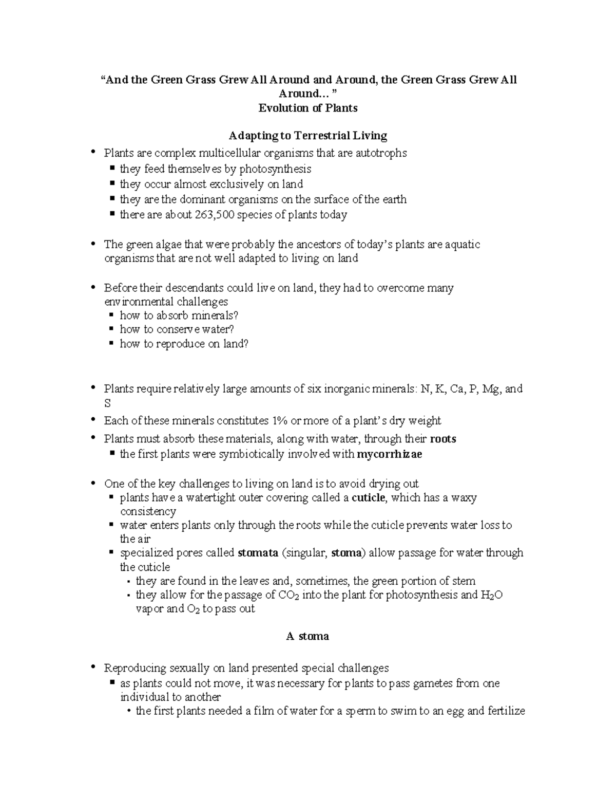 10 Plants lecture notes - “And the Green Grass Grew All Around and ...