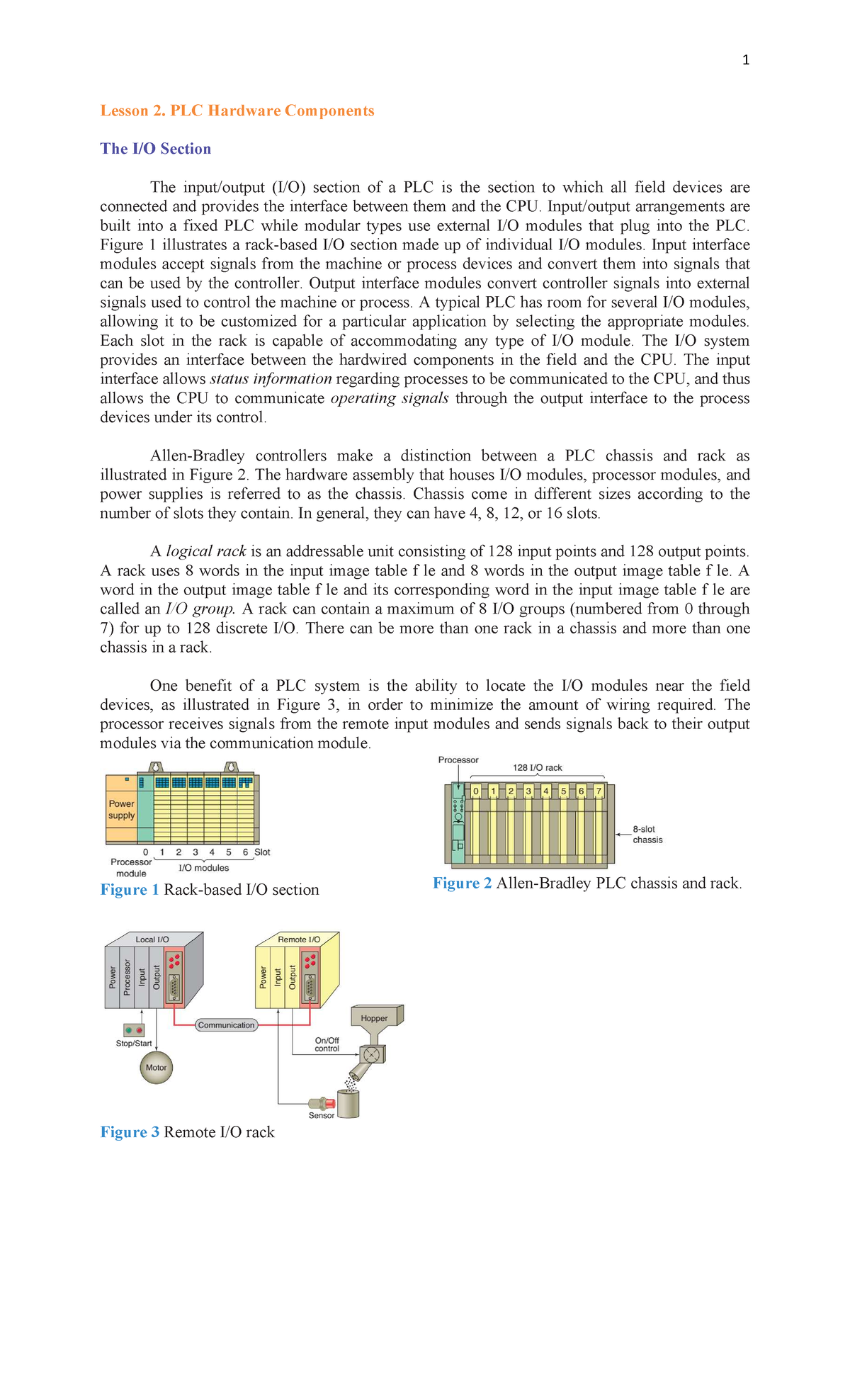 Programming 2 - I/O MODULES - Lesson 2. PLC Hardware Components The I/O ...