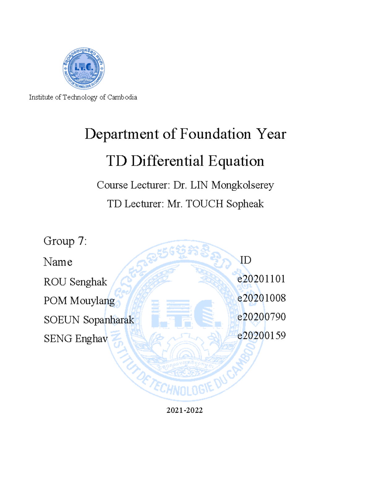 TD(Diff) - Department of Foundation Year TD Differential Equation ...