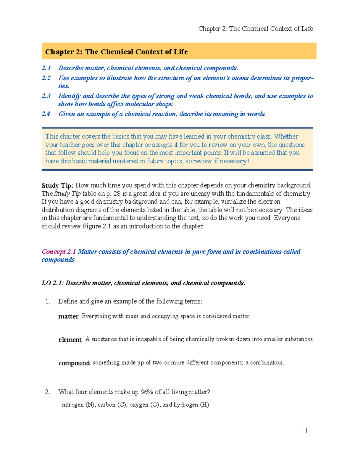 Active Reading Notes 02 Short - Chapter 2: The Chemical Context of Life ...