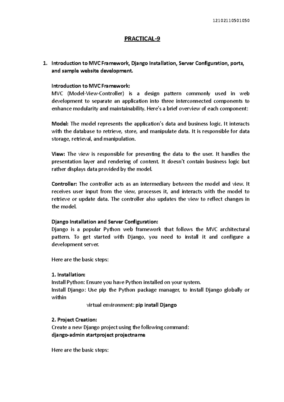 Practical - nice - PRACTICAL- 1. Introduction to MVC Framework, Django Installation, Server ...