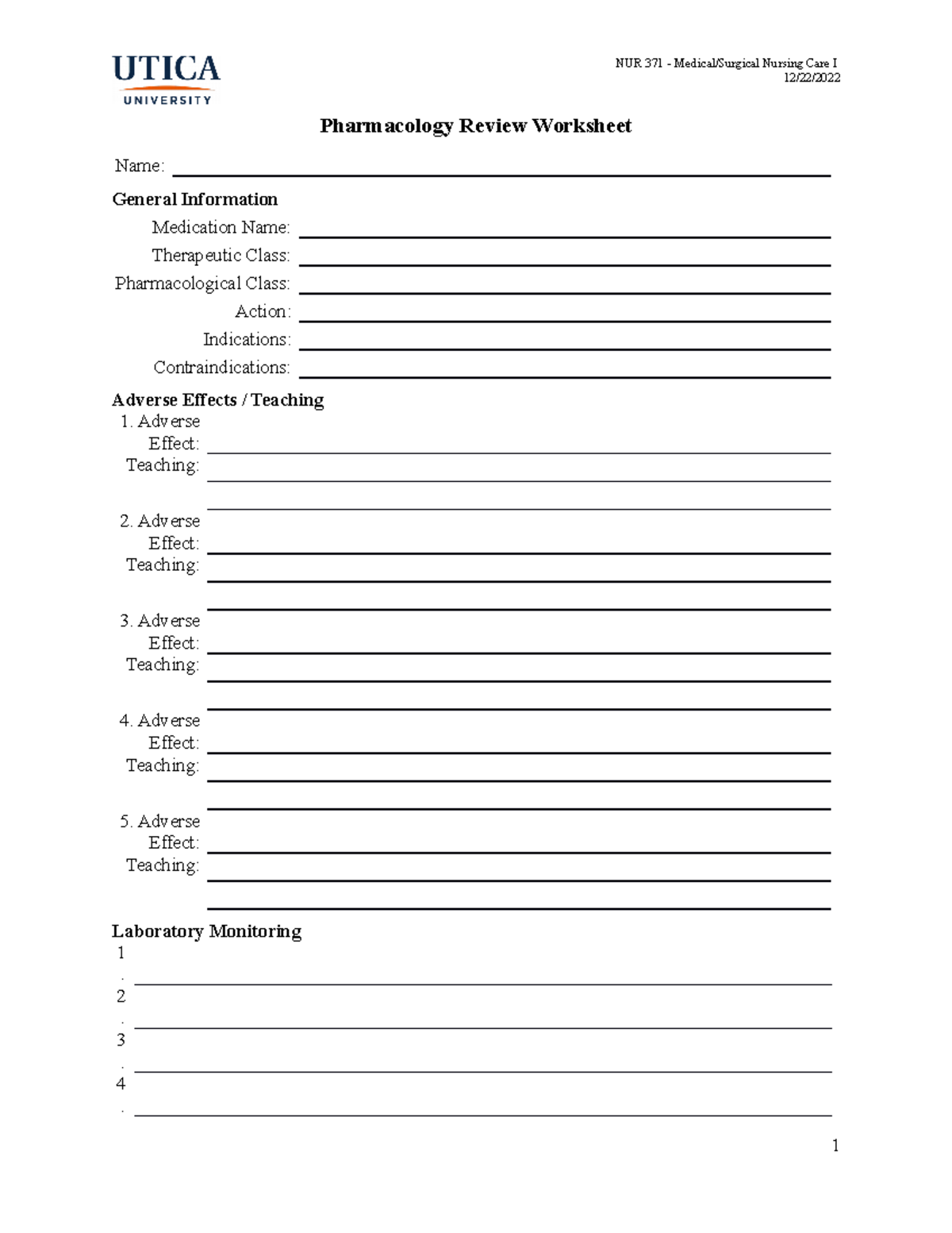 Pharmacology Review Worksheet - 12/22/ Pharmacology Review Worksheet ...