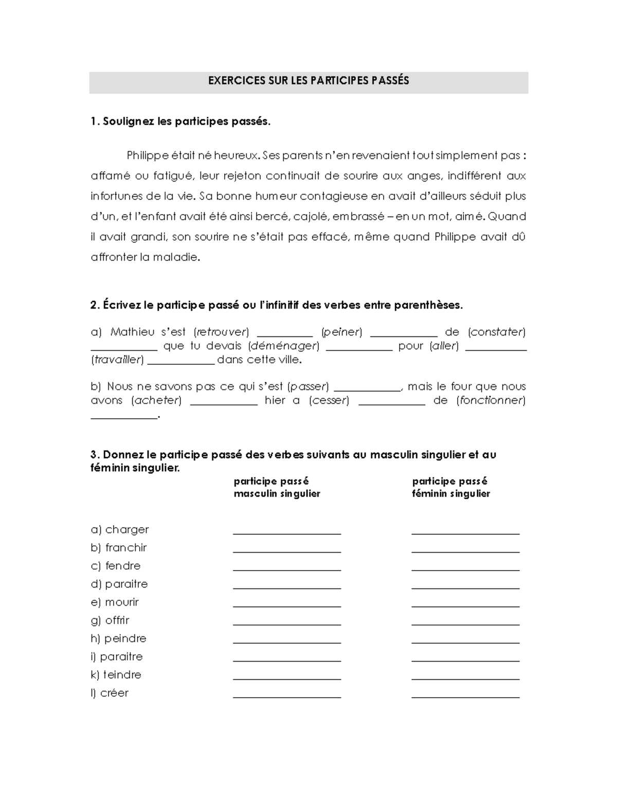 Exercices pps et ppe - exos pour les participes - EXERCICES SUR LES ...