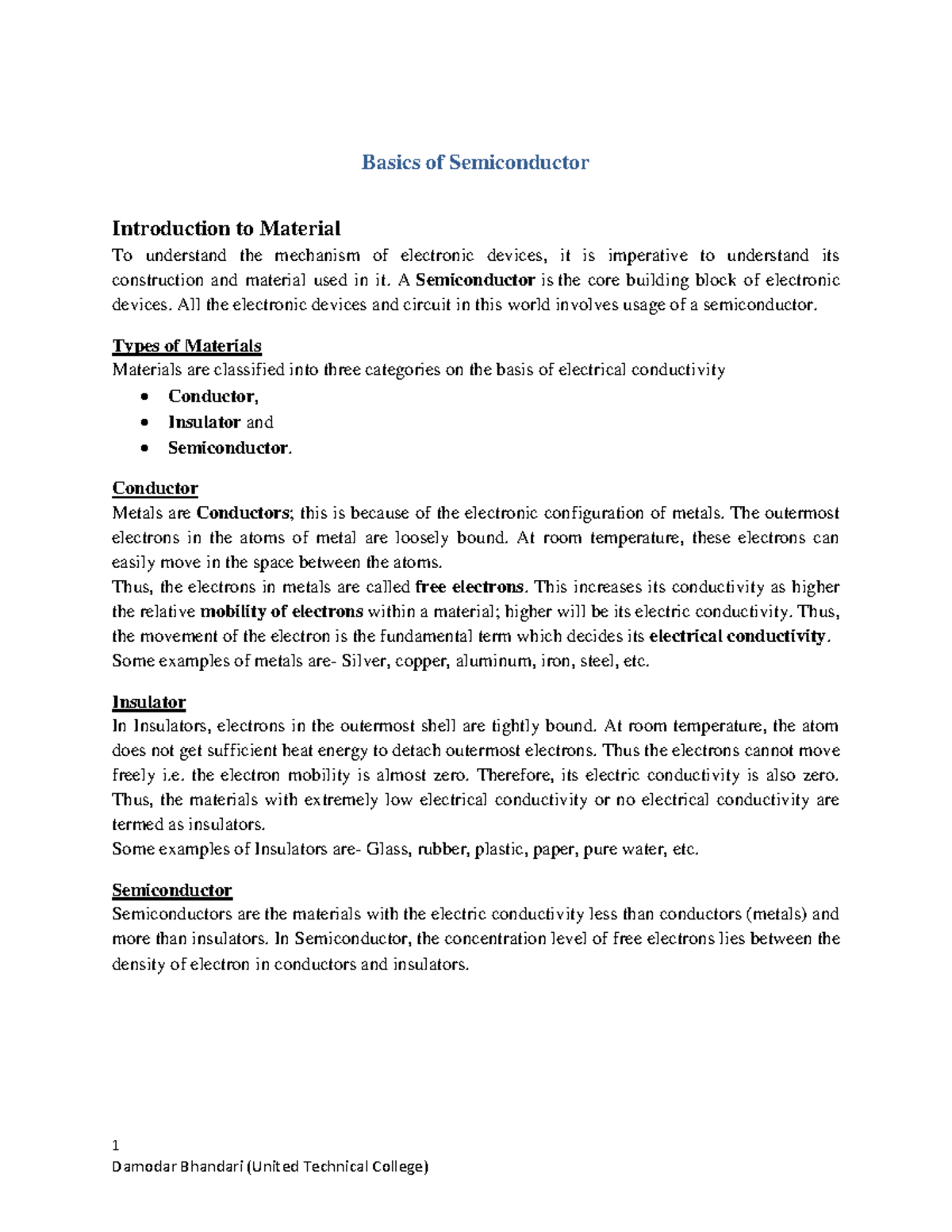 Basics of semiconductor - 1 Basics of Semiconductor Introduction to ...