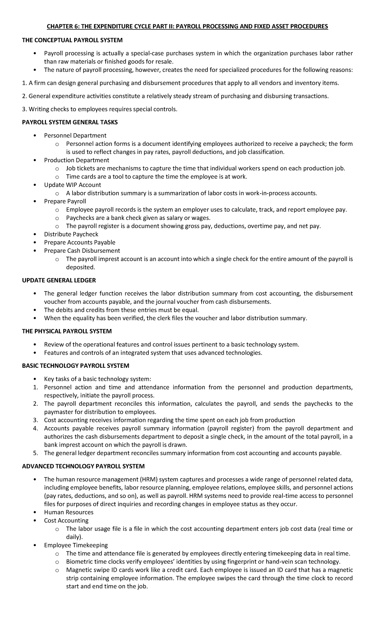 Chapter 6-AIS - AIS - CHAPTER 6: THE EXPENDITURE CYCLE PART II: PAYROLL PROCESSING AND FIXED ...