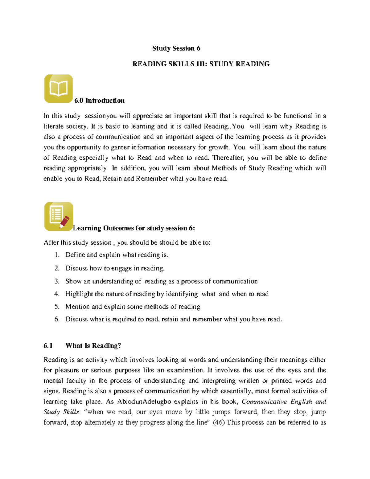 GST105 Study Session 6 - Study Session 6 READING SKILLS III: STUDY ...