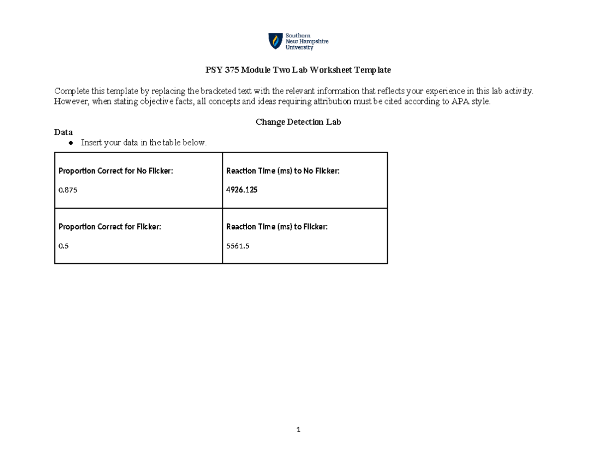 LAB Module 2 - A : ) - PSY 375 Module Two Lab Worksheet Template ...