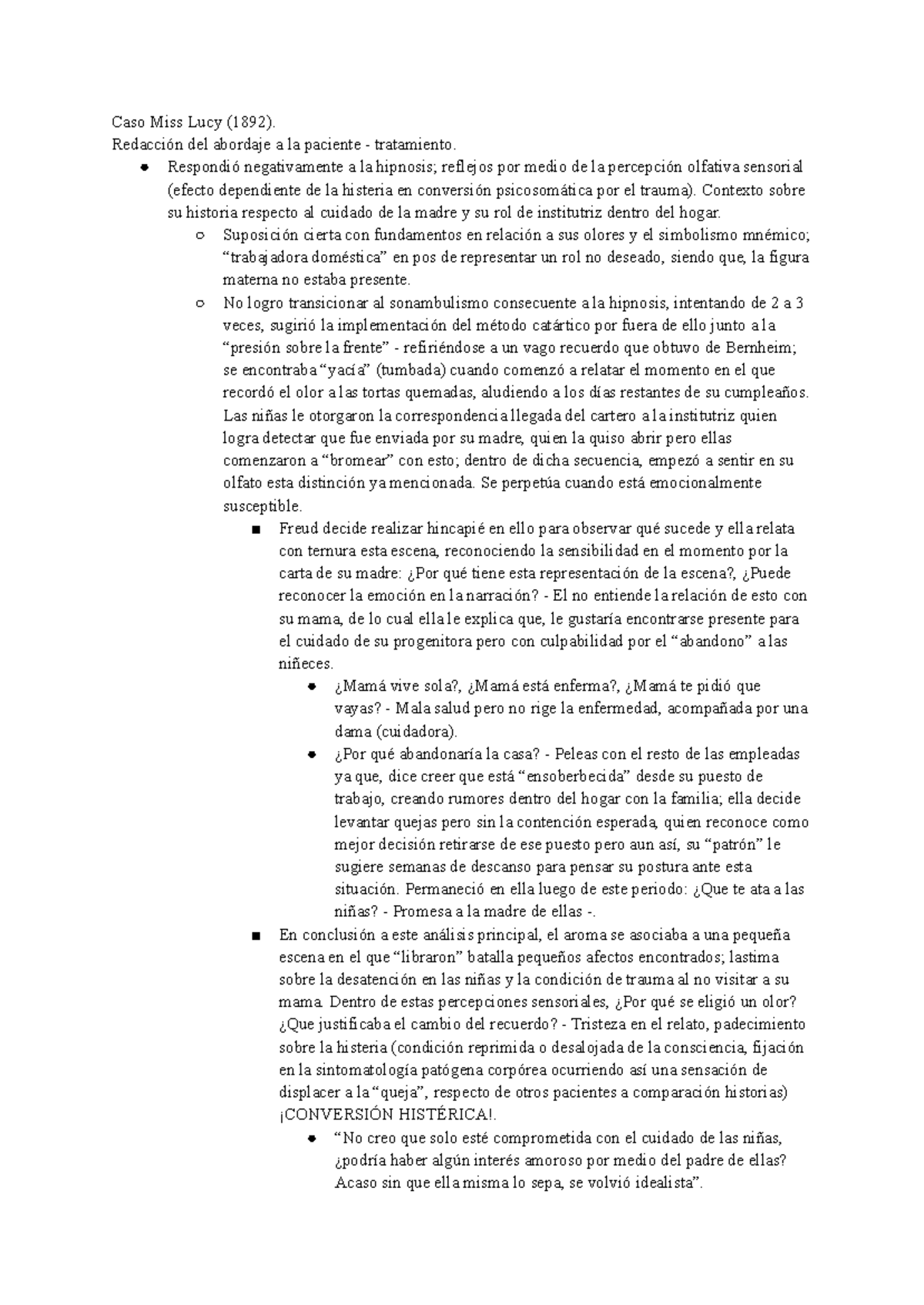Caso Miss Lucy (1892) - Caso Miss Lucy (1892). Redacción del abordaje a la paciente ...