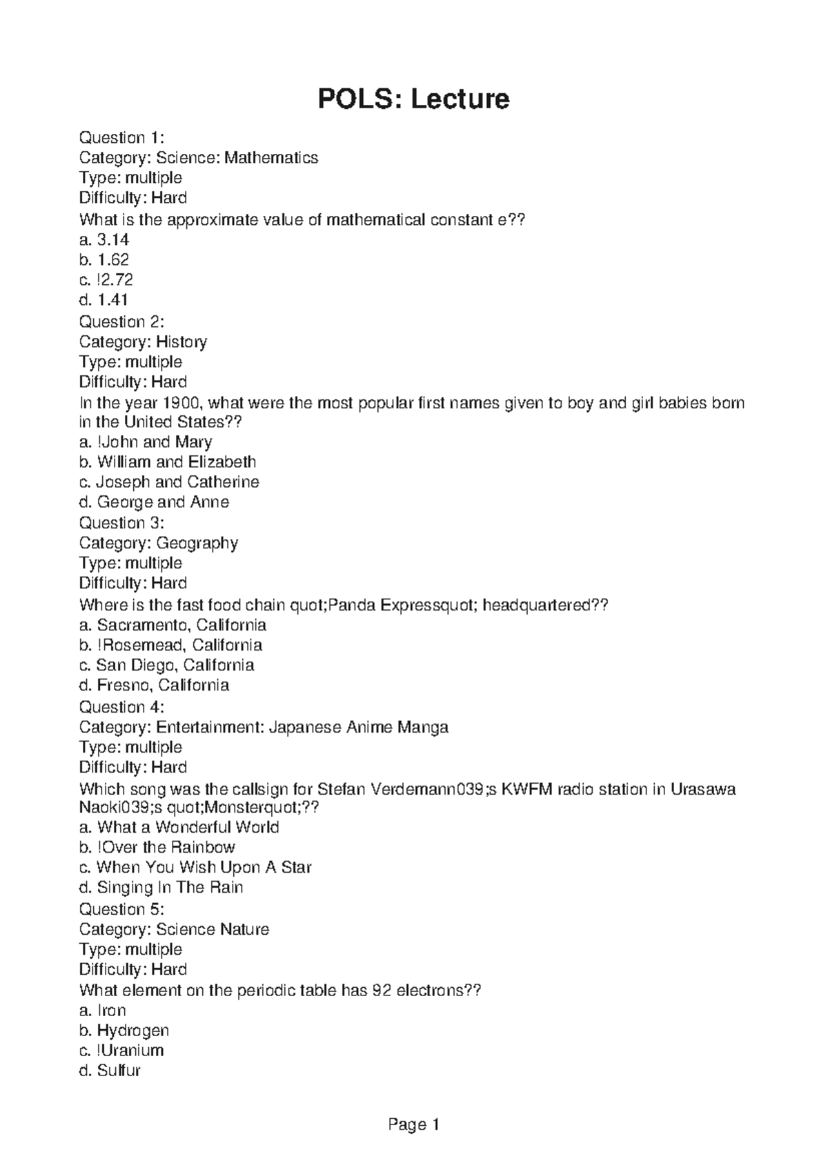 POLS167 Response 8 - POLS: Lecture Question 1: Category: Science ...