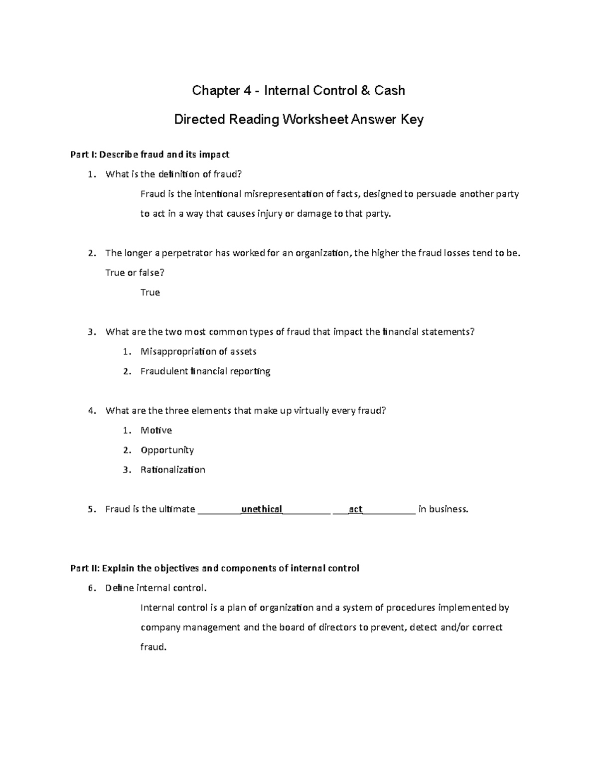 Direct Reading Notes ch04 Solutions Only - Chapter 4 - Internal Control ...