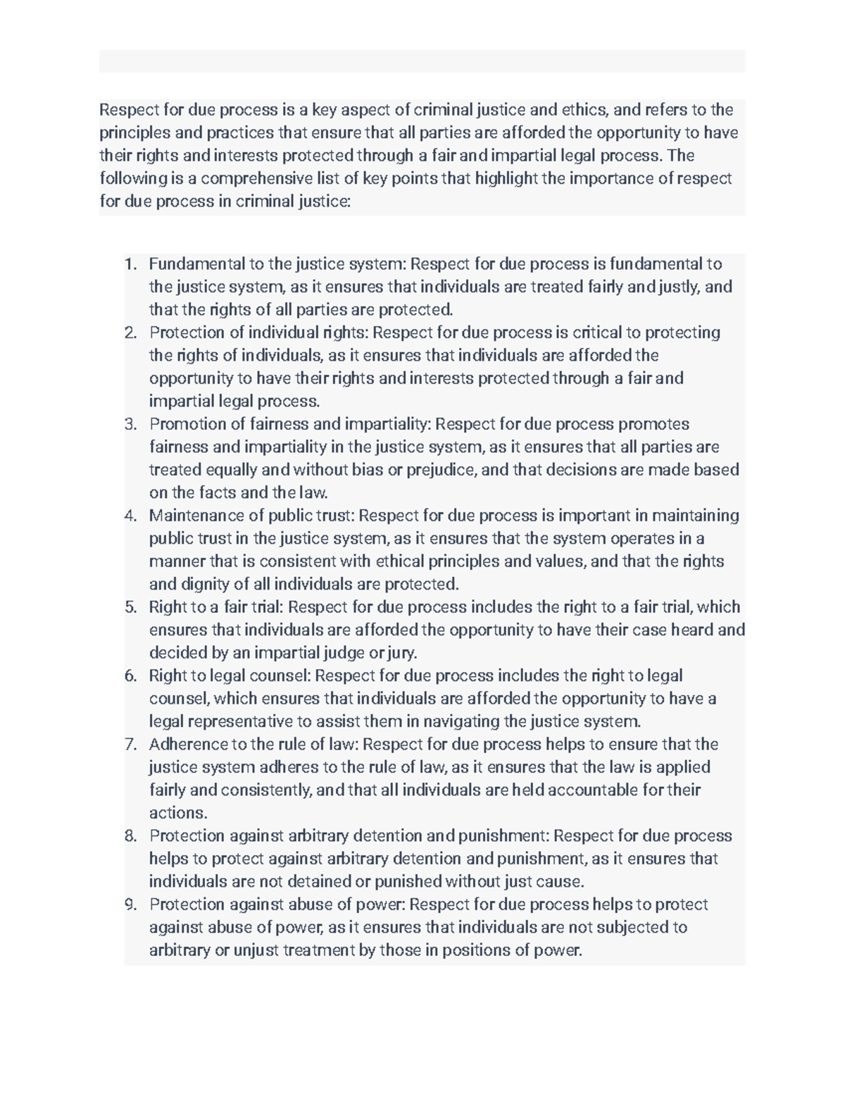 Respect for due process - The following is a comprehensive list of key ...