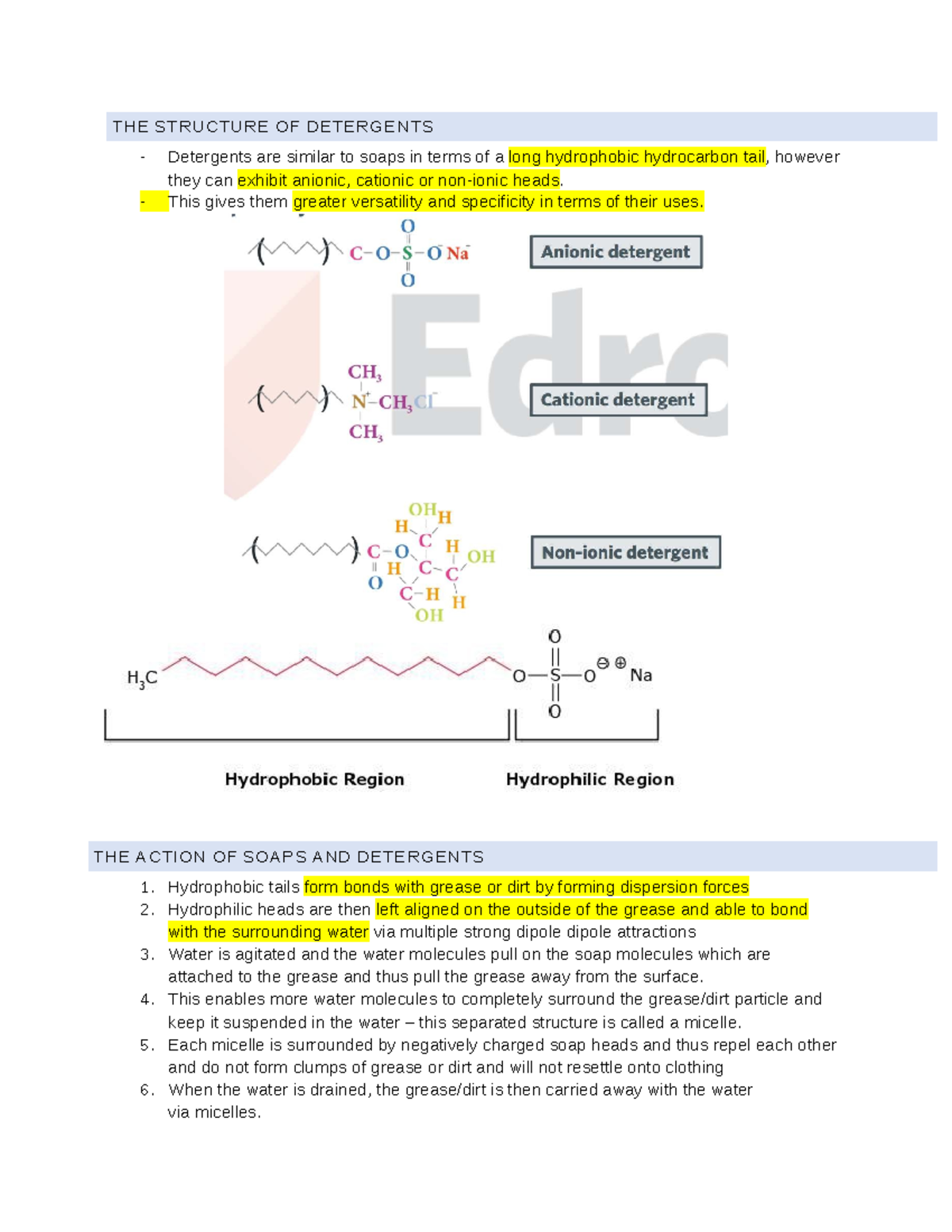 Lec 8 - Lecture notes 8 - THE STRUCTURE OF DETERGENTS Detergents are ...