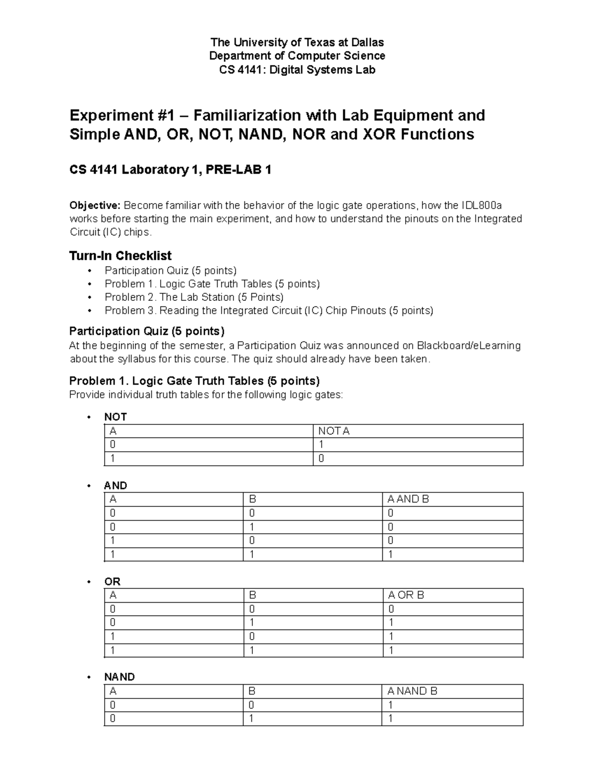 Lab1 - Prelab - The University of Texas at Dallas Department of ...