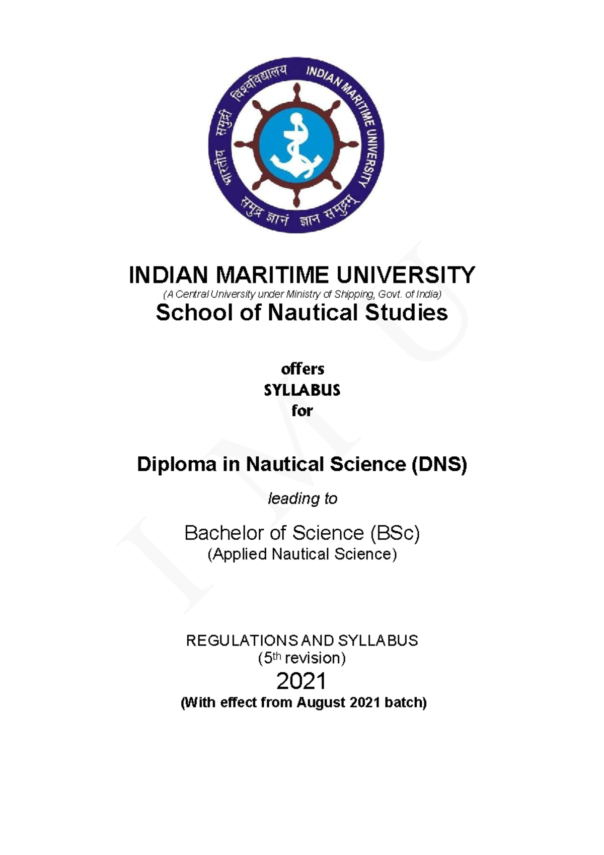 DNS-Syllabus-Rev-5 compressed - I M U ####### INDIAN MARITIME ...
