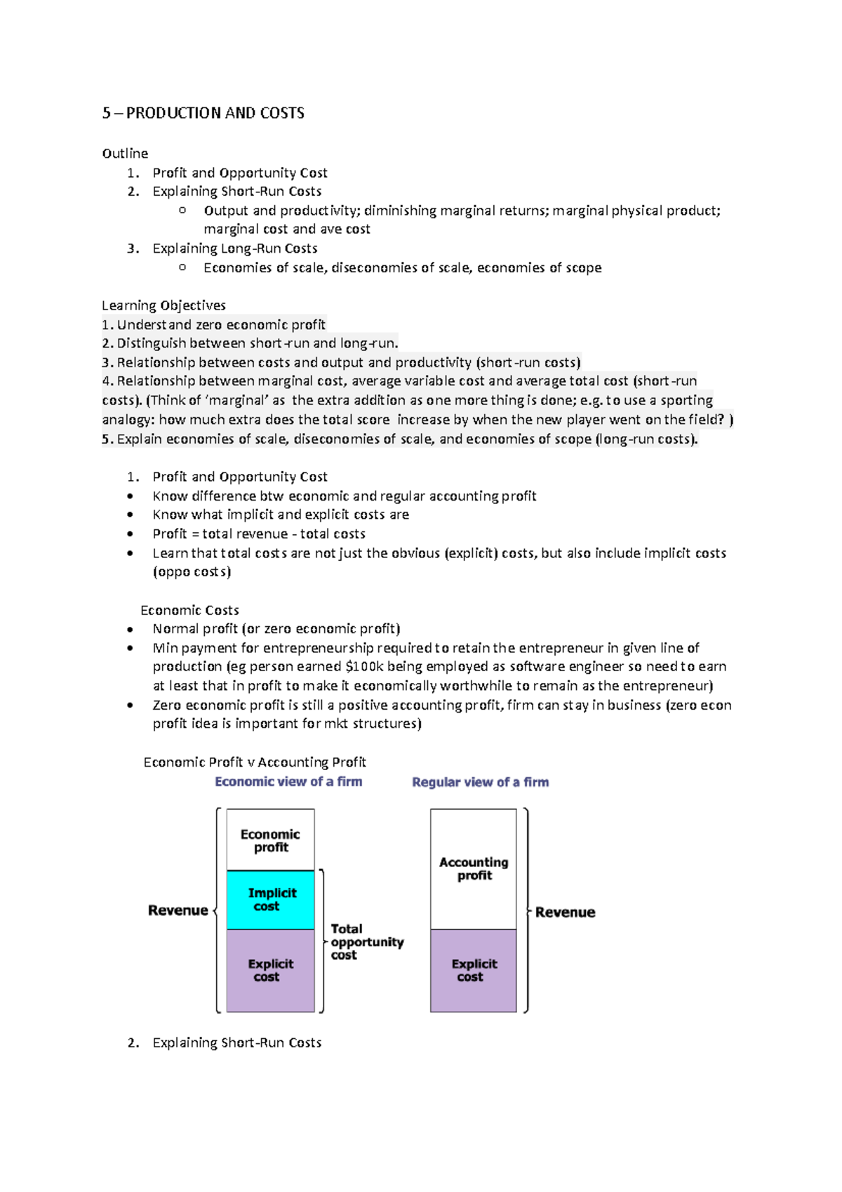 Microecon 5 - lecture and tutorial notes - 5 – PRODUCTION AND COSTS ...