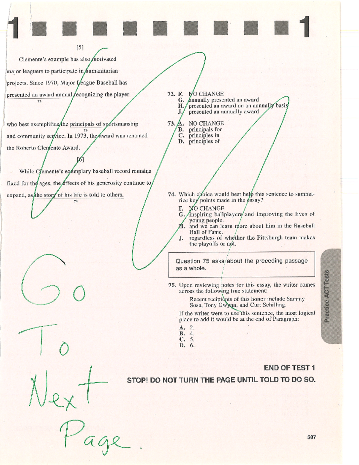ACT Practice Test 2 - mmm, - example has also motivated major leaguers ...