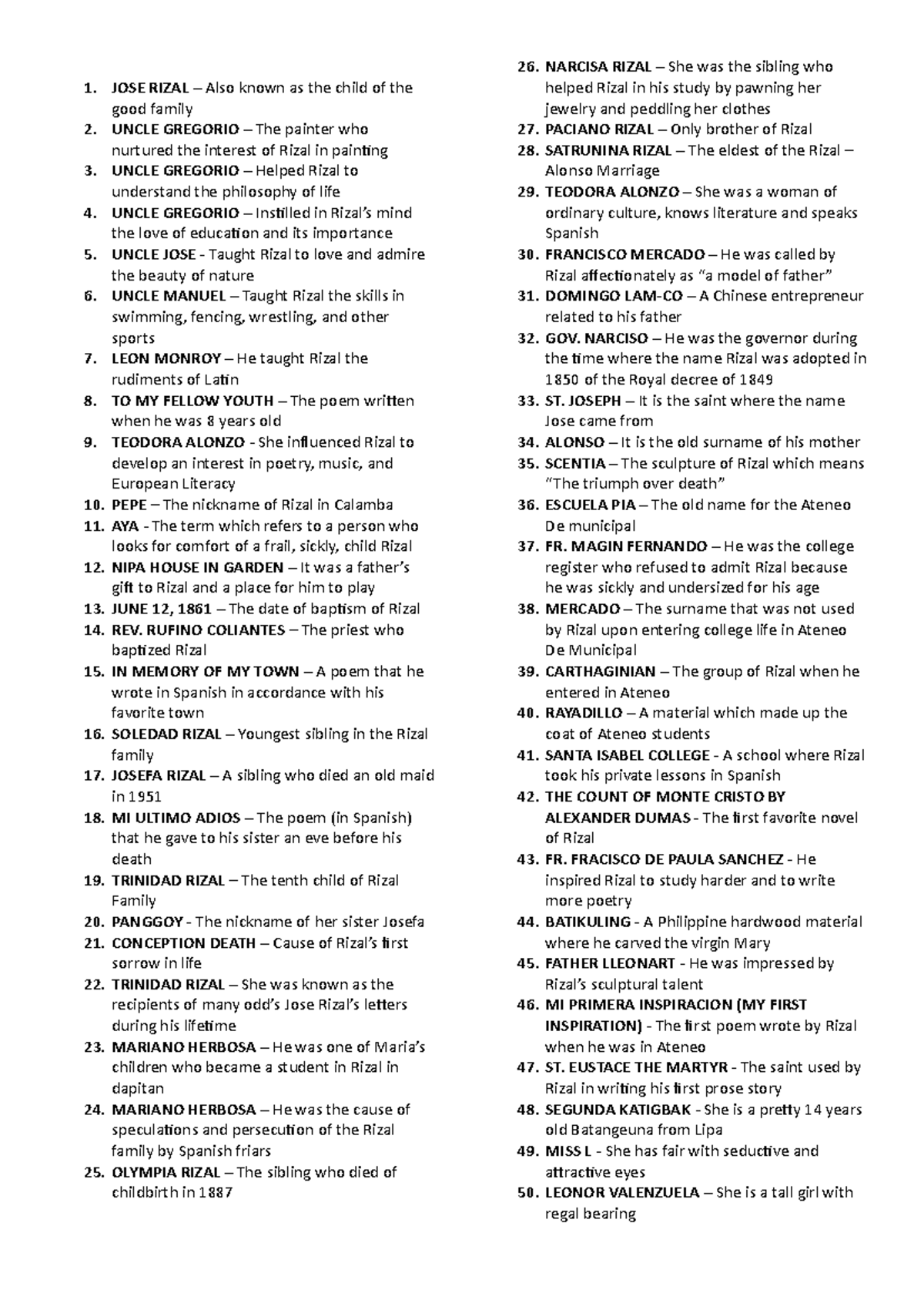 Rizal KEY Points - JOSE RIZAL – Also known as the child of the good ...