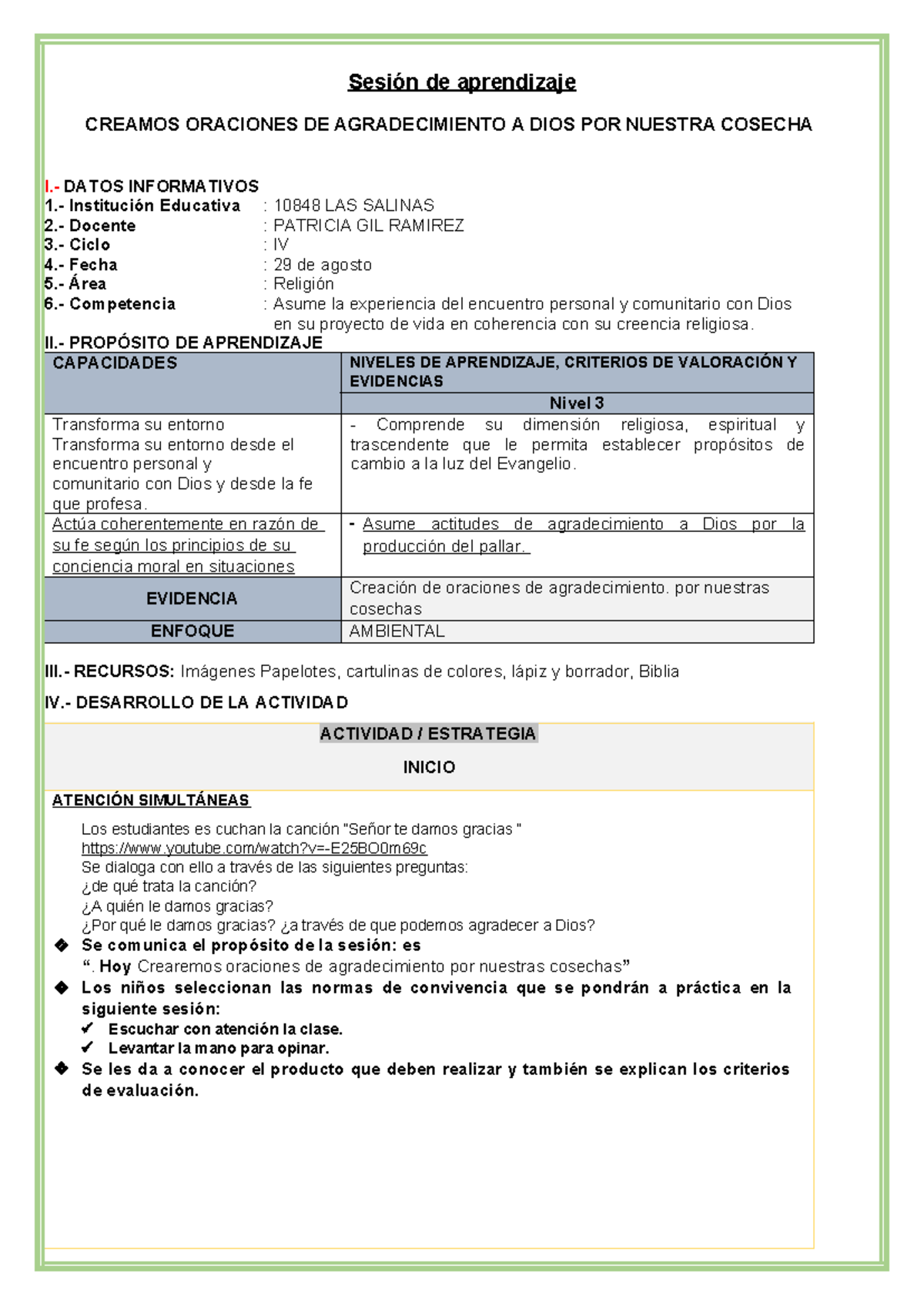 Sesion Aprendizaje Creamos Oraciones DE Agradecimiento - Sesión de ...