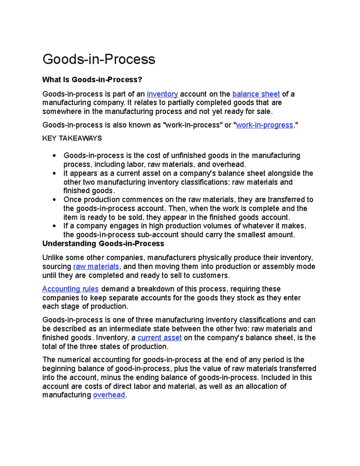 Goods in process - Goods-in-Process What Is Goods-in-Process? Goods-in ...