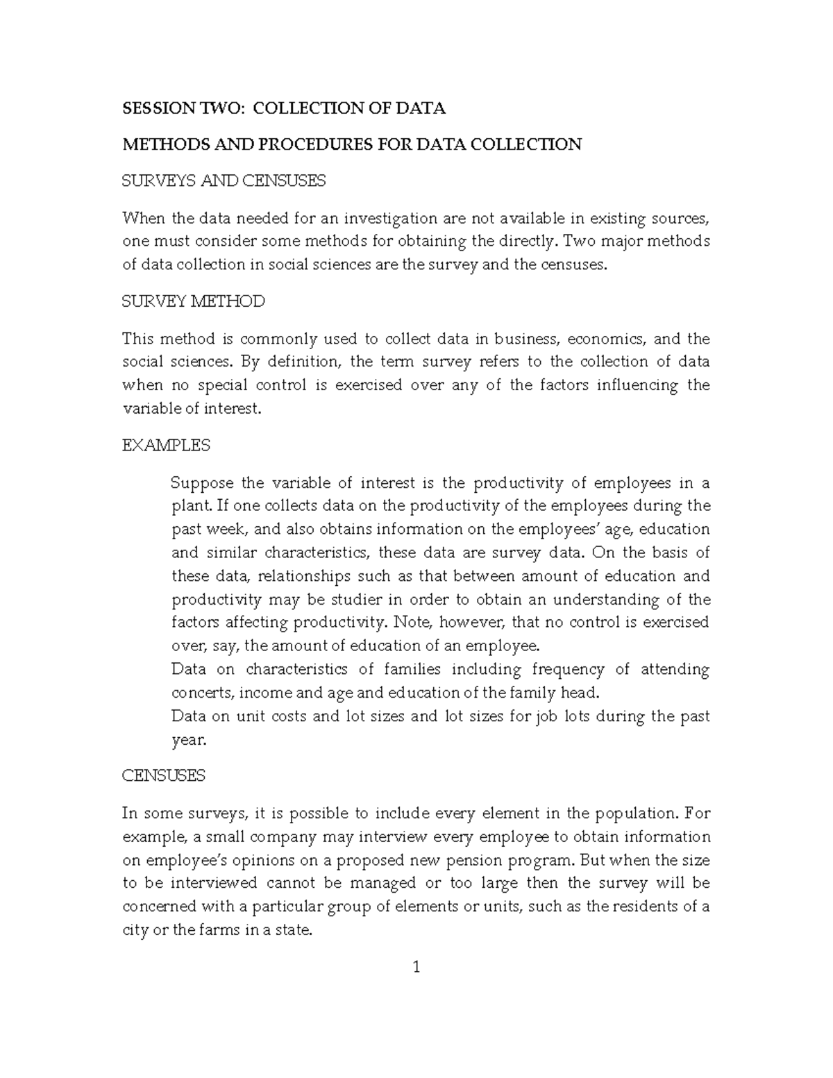 2.STA 112 Session 2 - Revision material - SESSION TWO: COLLECTION OF ...