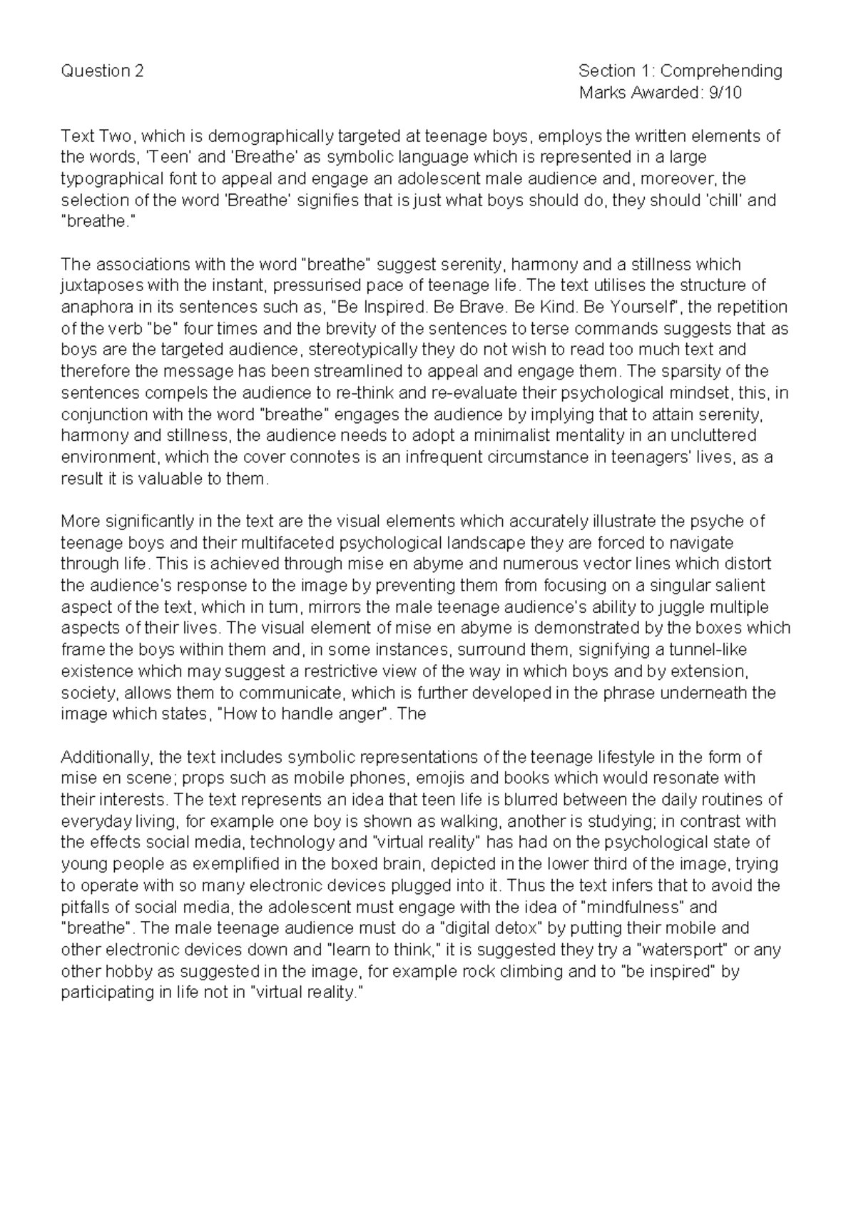 Text 2 visual model example Kyan - Question 2 Section 1: Comprehending ...