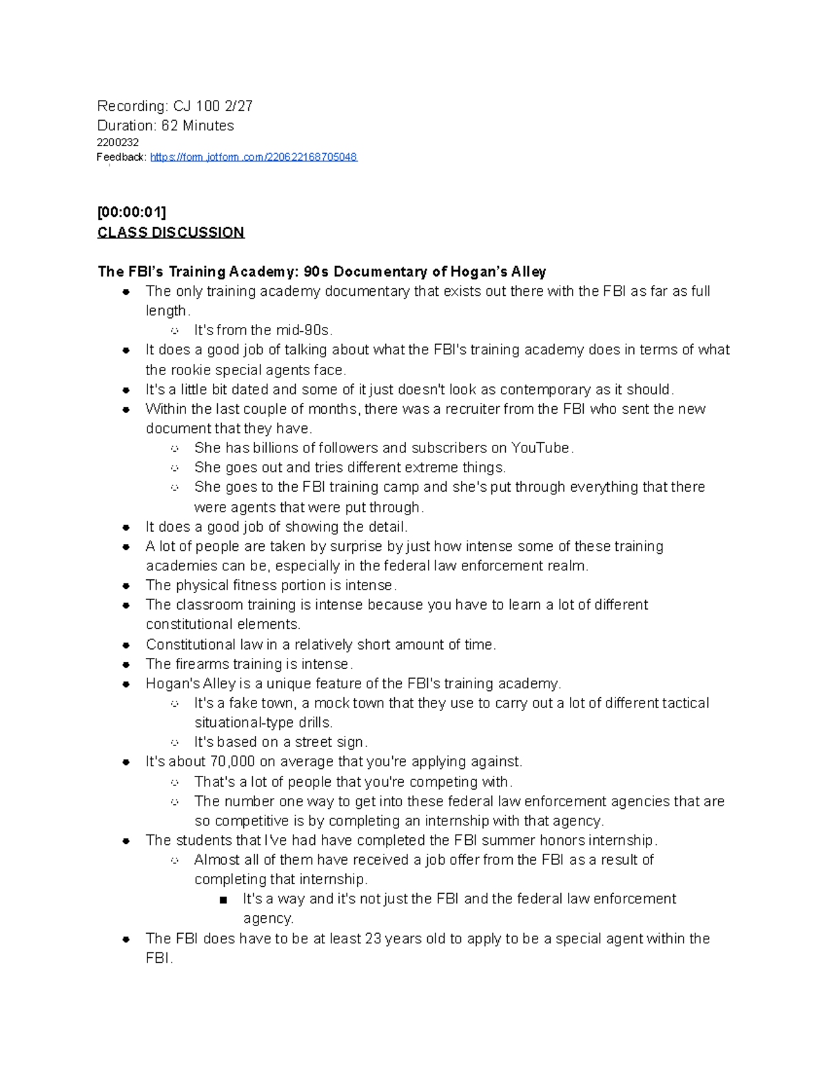 CJ 100 2 27 Summary Notes - Recording: CJ 100 2/ Duration: 62 Minutes ...