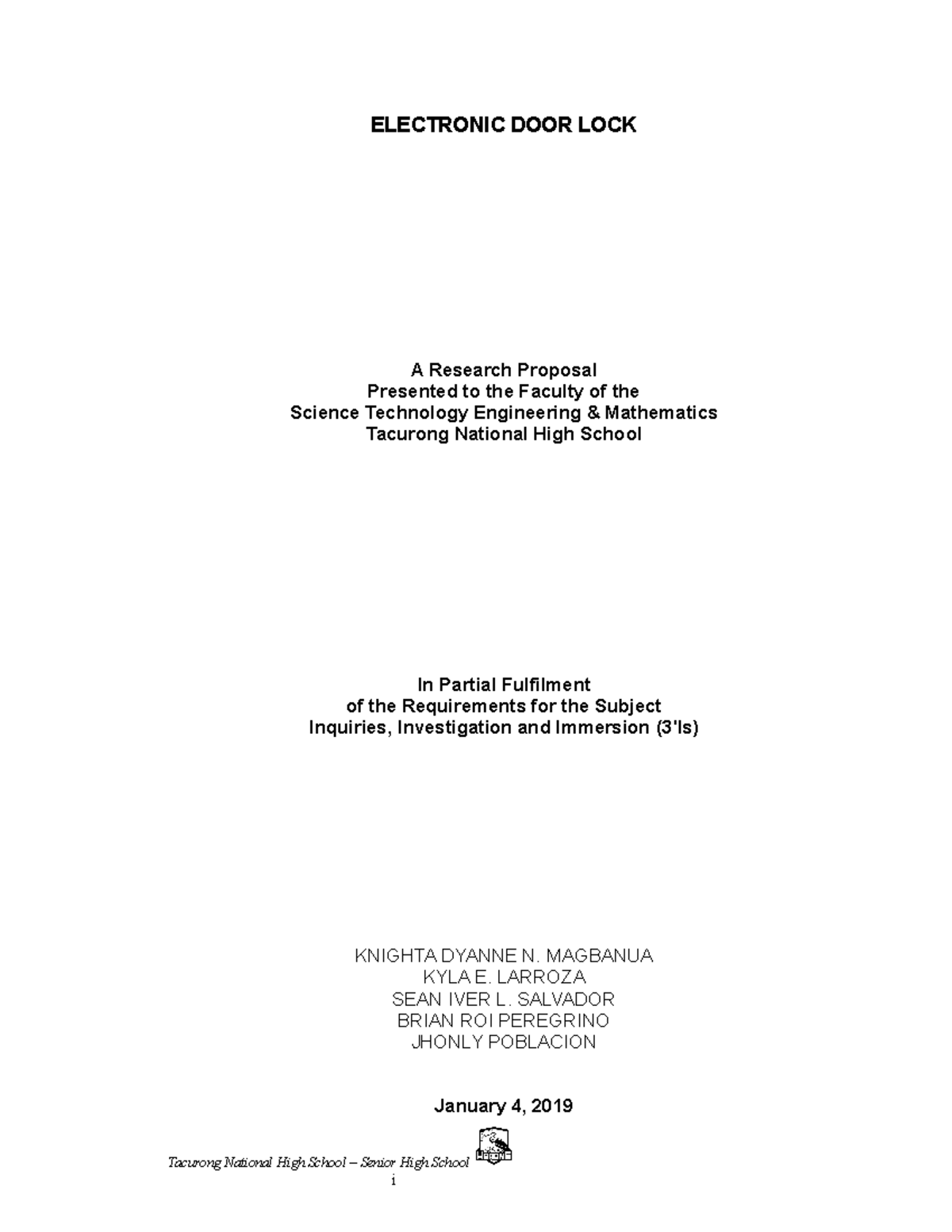 Electromagneticdoorlock - ELECTRONIC DOOR LOCK A Research Proposal ...