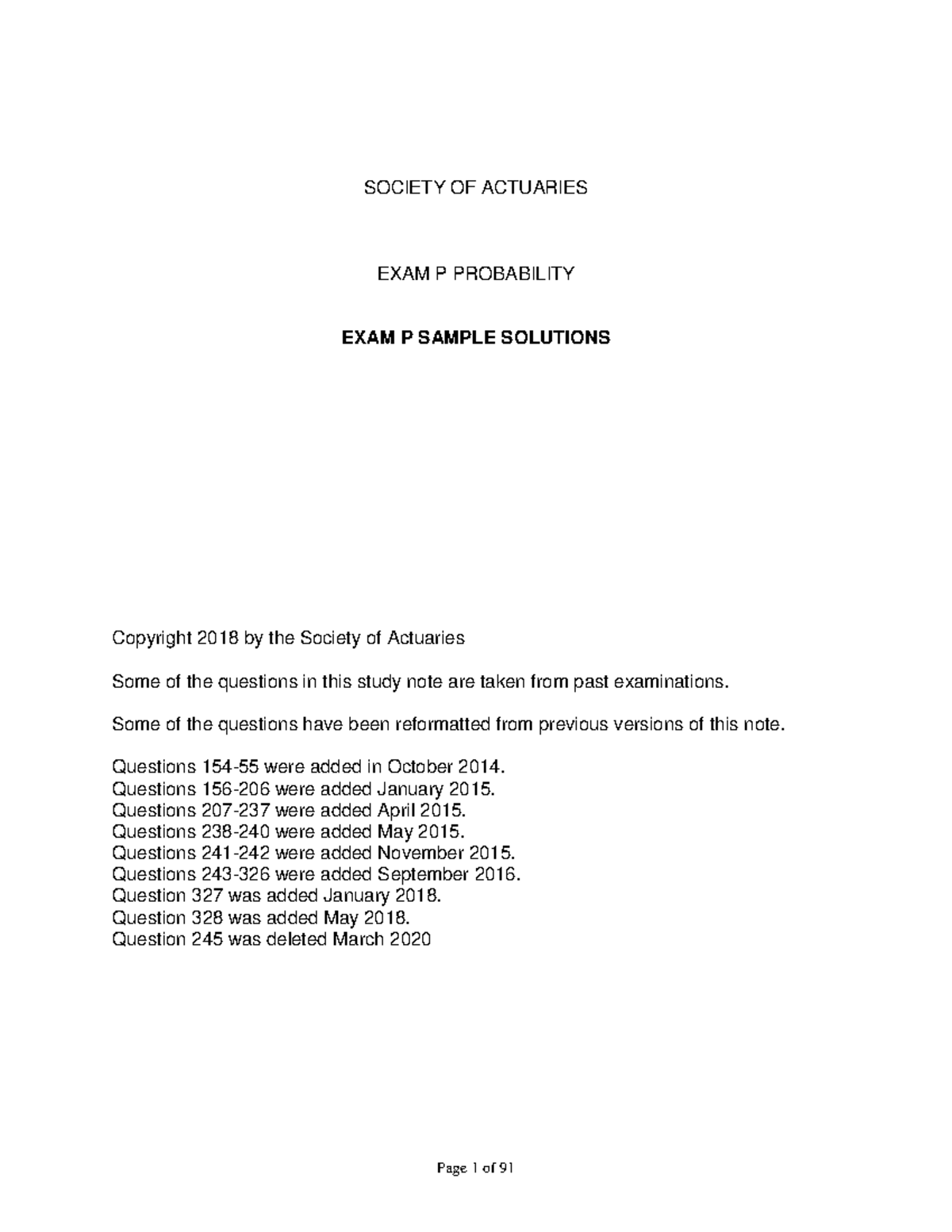 Exam p sample solution - SOCIETY OF ACTUARIES EXAM P PROBABILITY EXAM P ...