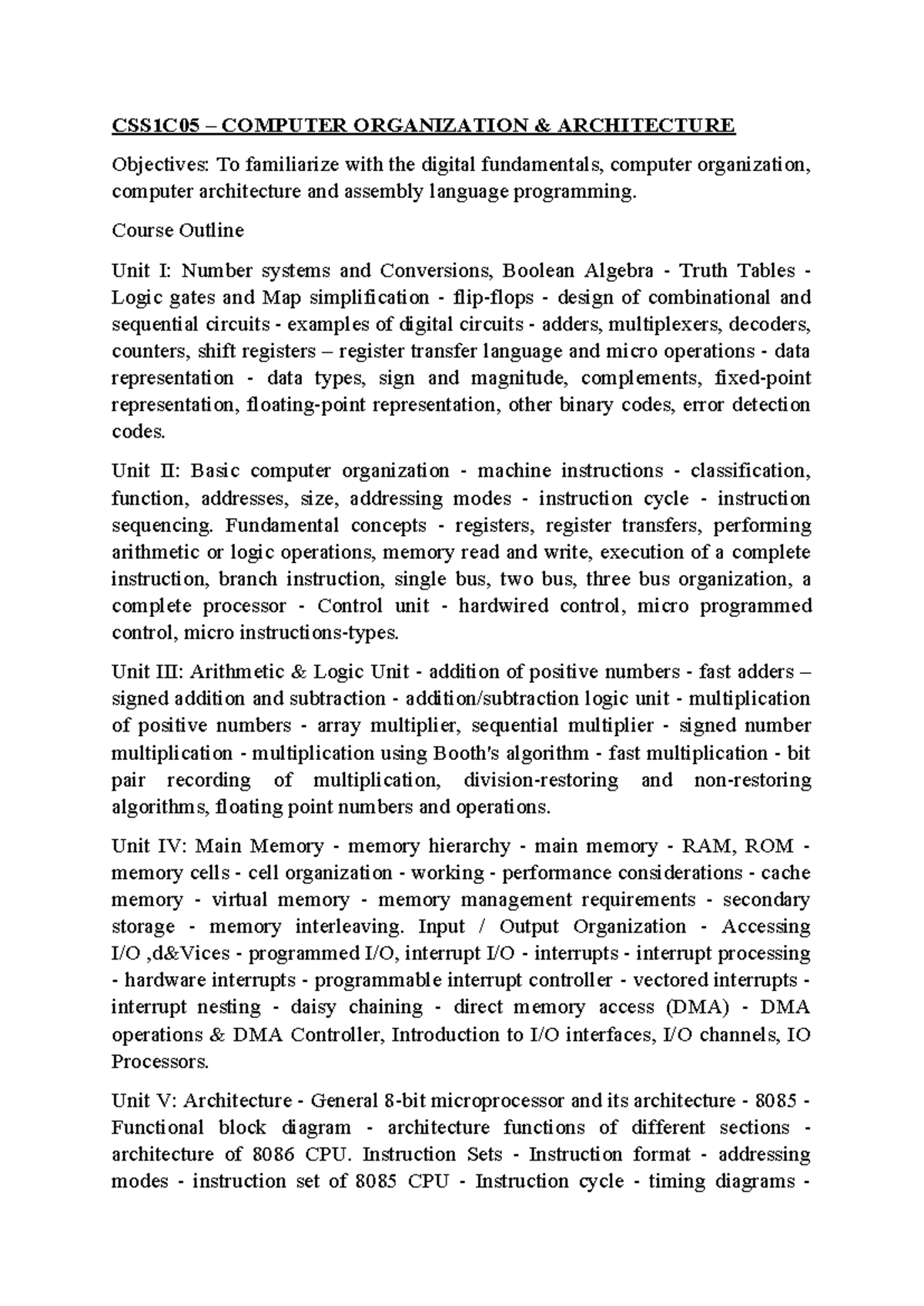 CSS1C05 - coa printable - CSS1C05 – COMPUTER ORGANIZATION ...