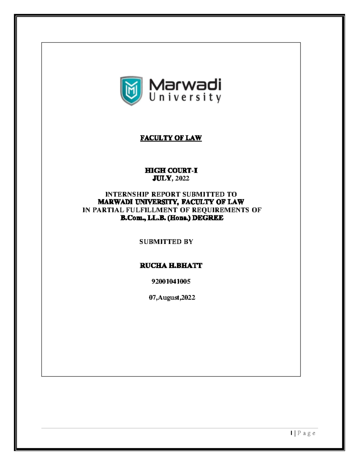 HIGH Court-I Internship Final Report OF HC- Premal Rachh-ruchabhatt ...