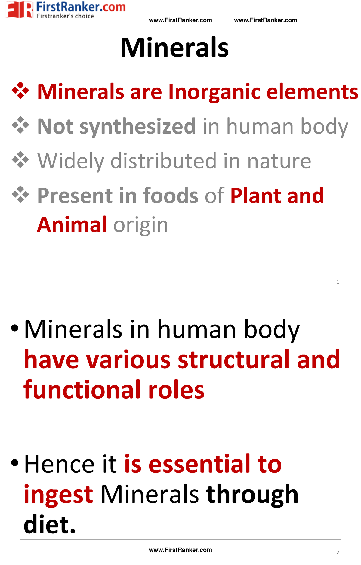 MBBS Biochemistry Topic WISE Notes Mineral - FirstRanker Minerals v ...