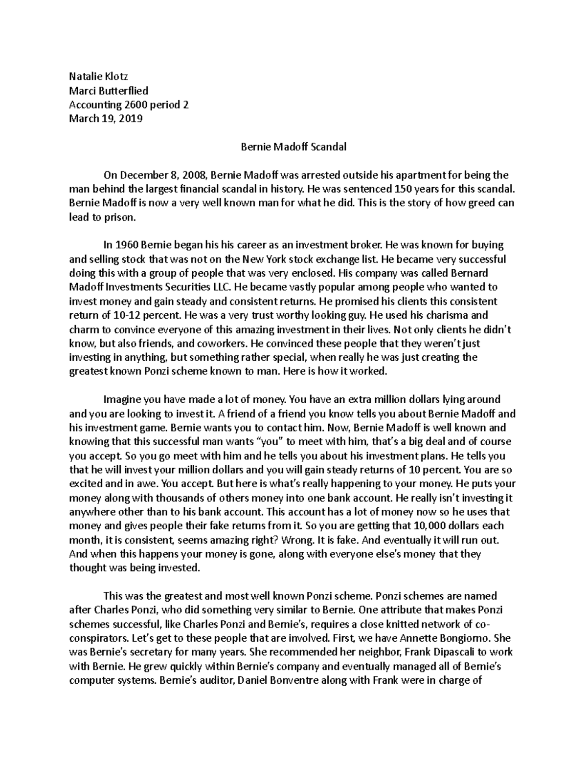 Bernie Madoff - Grade: A - Natalie Klotz Marci Butterflied Accounting ...