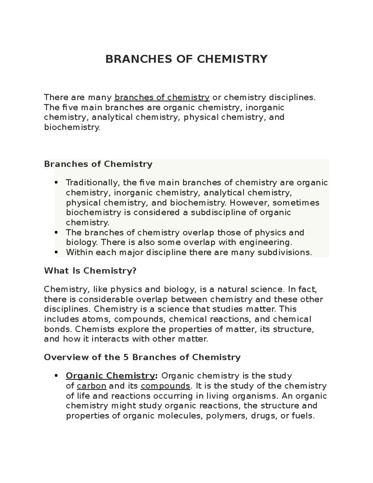 Branches Of Chemistry Branches Of Chemistry There Are Many Branches